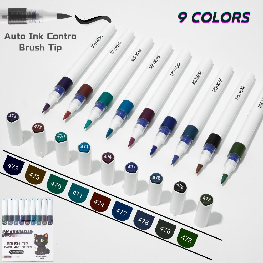 Набор акриловых маркеров кистей 5 мм 9 шт серый 8IWL