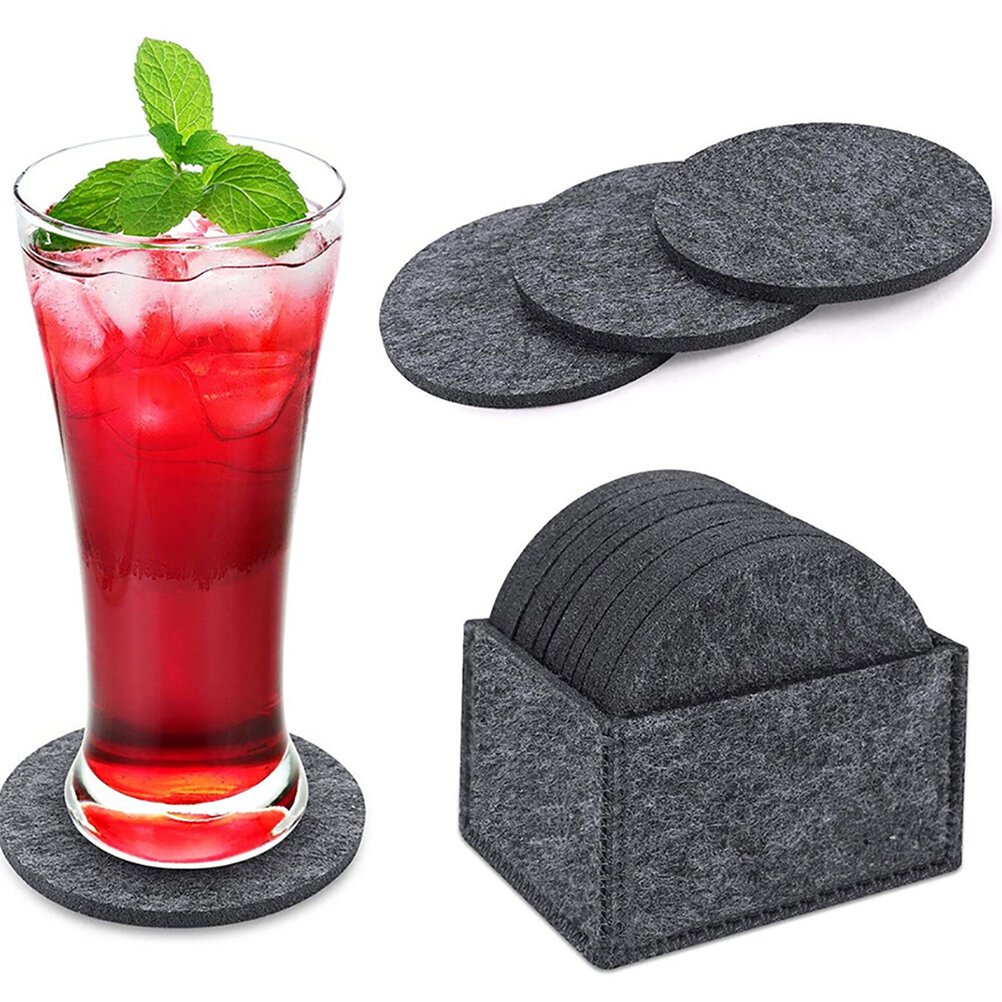 14 pcs Round Felt Coasters with Storage Box Water Absorption Table Coaster for Drinks Cups Bar Glass