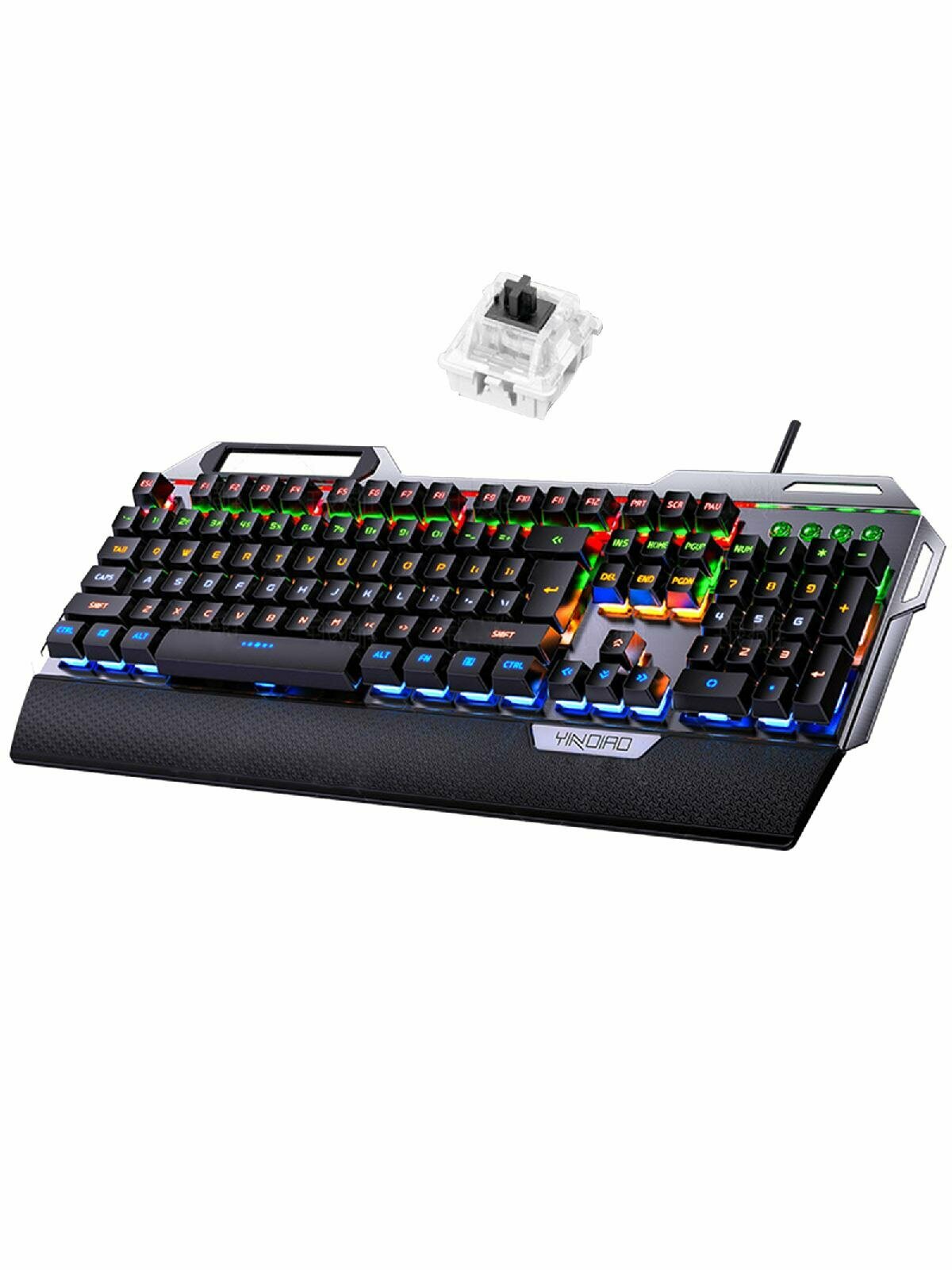 104Keys USB 7 Color RGB Aluminum Alloy Esports Gaming Keyboard with Mobile Phone Stand Volume Adjustment Knob
