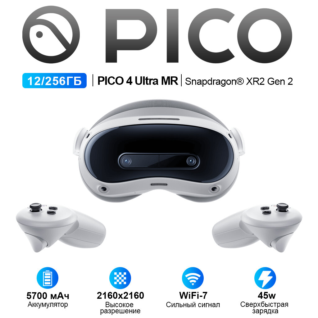 Очки виртуальной реальности PICO 4 Ultra,12/256ГБ, CN, MR Mixed Reality all-in-one machine, 90Гц, Wi-Fi 7