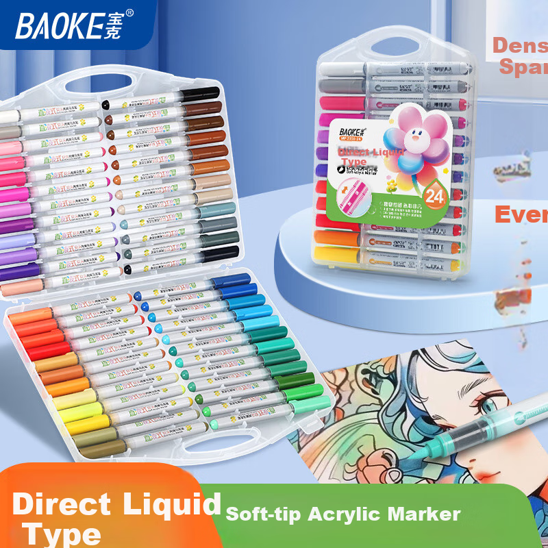 BAOKE (BAOKE) [Children's Day Gift] MP2956-24 Direct Liquid Acrylic Marker Pen Student Drawing Washable Color Pen Safe Odorless Painting Pen 24 Colors/Set