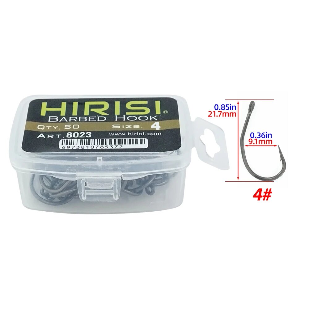 Рыболовные крючки Hirisi, 50 шт, из высокоуглеродистой стали, острые Size 4