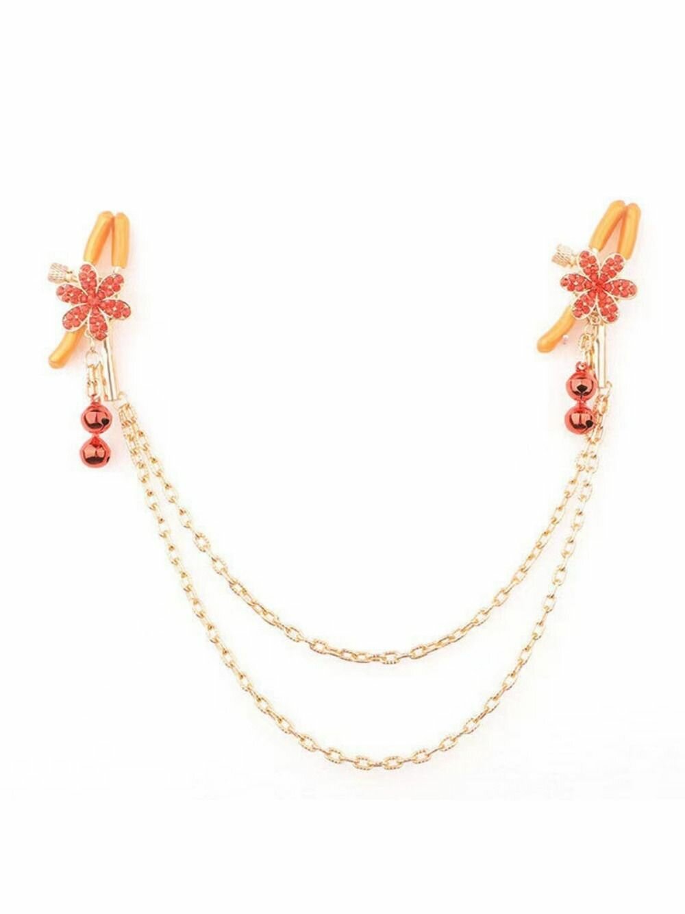 Модный премиум стимулятор для сосков в стиле BDSM, выполненный в виде цепи с инкрустацией бриллиантами и звенящими колокольчиками, гарантирующий неподдельное удовольствие