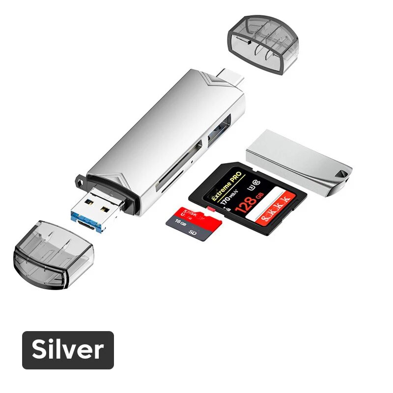 Kebidumei 6 в 1 Кардридер USB3.0 6 in1 Card Silver