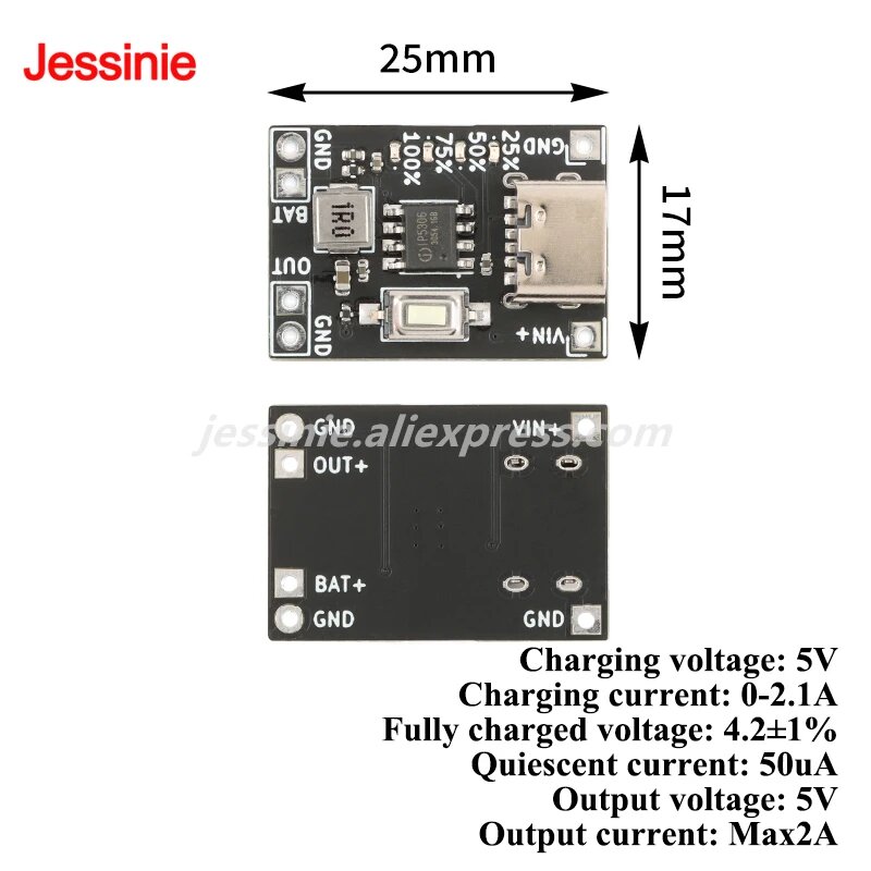 Jessinie Модуль зарядки LiPo TYPE-C 5V 2A, Model Number: 1pc