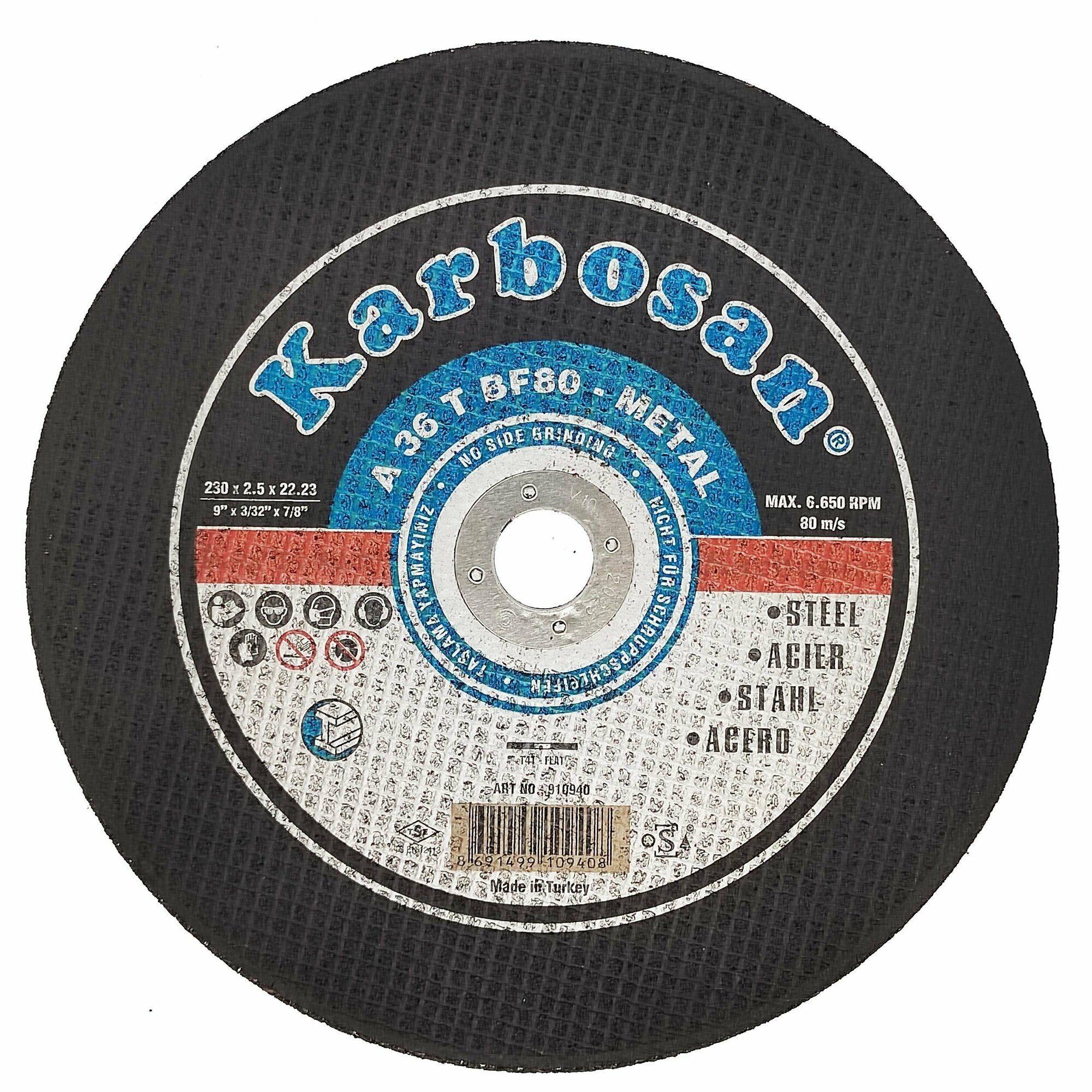 Диск отрезной по металлу Karbosan 230х2,5х22