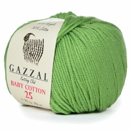 Пряжа Gazzal Baby cotton 25 цвет 3448 зеленый (25г/82м, упаковка 10 мотков)