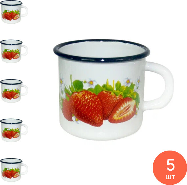 Кружка СтальЭмаль Путешествие с рисунком эмалированная сталь белоснежный 0,4л (комплект из 5 шт)