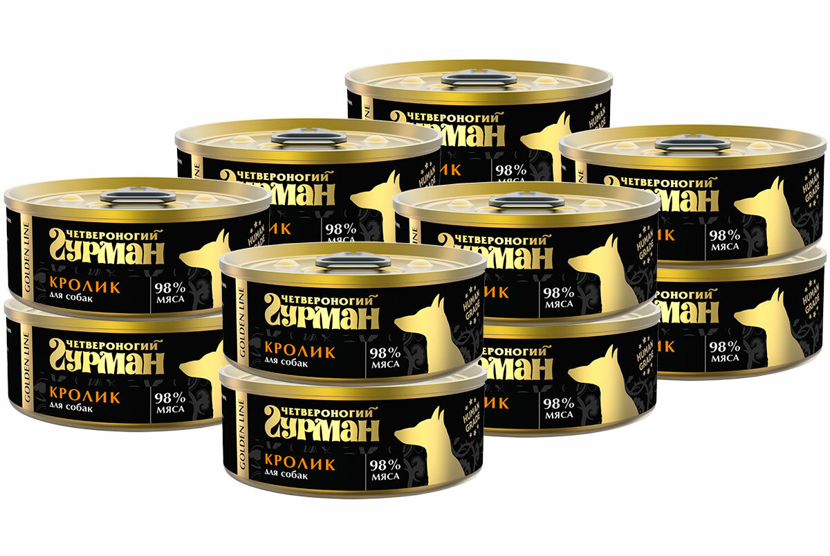 Влажный корм Четвероногий Гурман Golden Line для взрослых собак с кроликом натуральным в желе банка, 100 гр х 12 шт