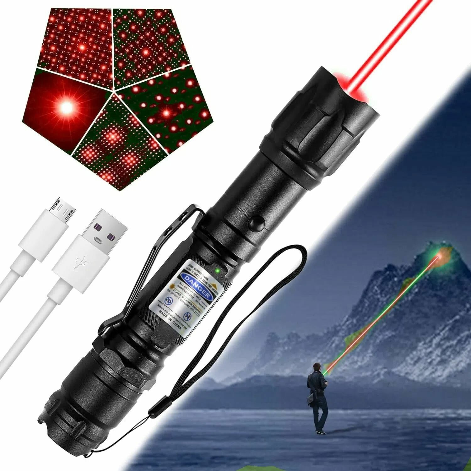 Мощный зеленый лазерный фонарик, перезаряжаемый мощный дальний лазерный луч, подходит для демонстрации астрономии на открытом воздухе, в кемпинге