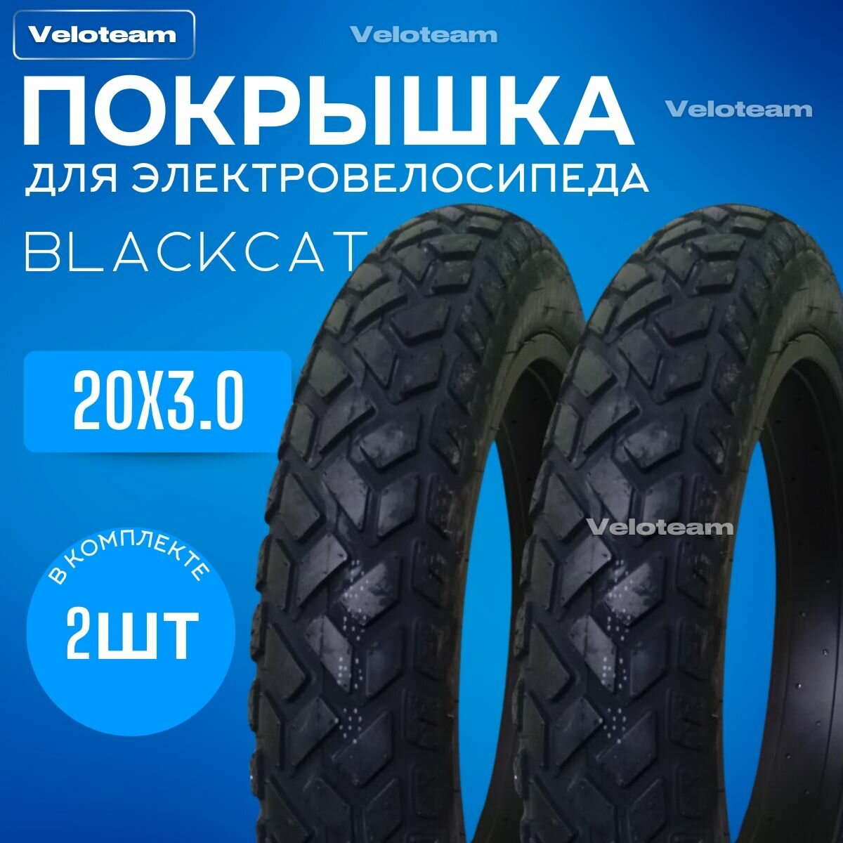 Покрышка для электровелосипеда BLACKCAT 20*3.0, вес 1 шт - 1 кг , 2 шт.