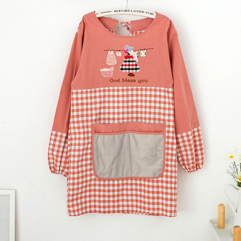 Фартук кухонный, хлопок, красный, с длинными рукавами