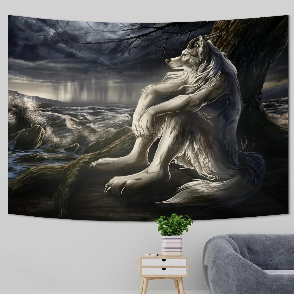 Гобелен на стену с волком, 60x90 см, полиэстер