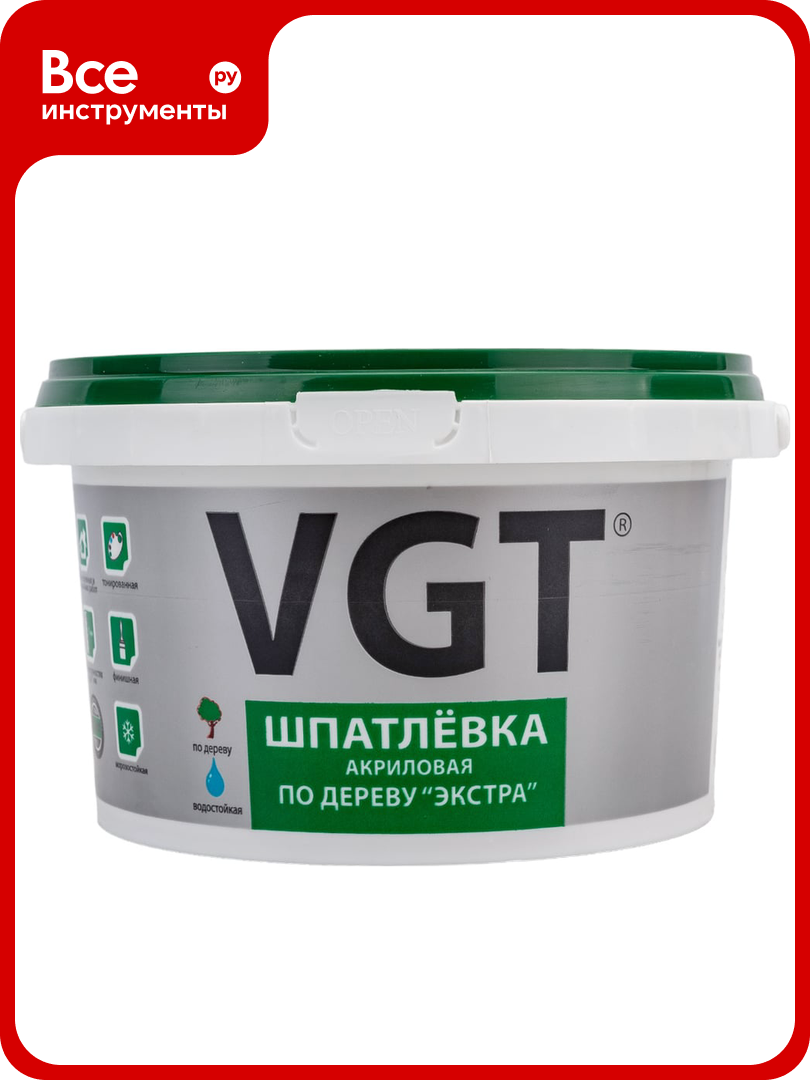 Шпаклевка по дереву Экстра Береза VGT, акриловая основа, влагостойкая, финишная, для стен, потолков и наружных работ