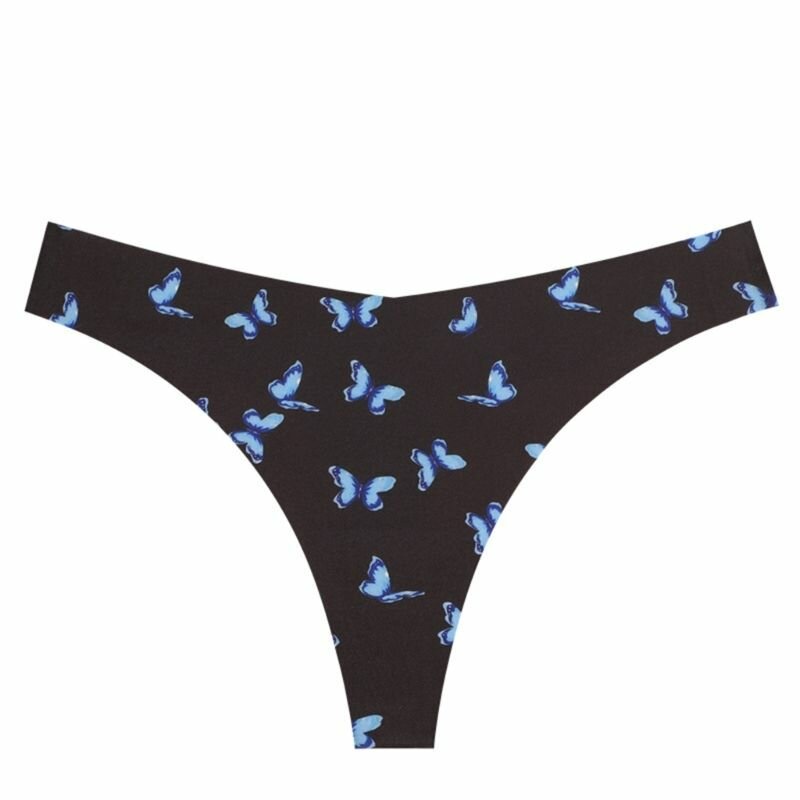 Стринги без швов для женщин, невидимые, низкая талия, G-стринги, эластичные, дышащие, бикини, Бабочка на черном фоне - S