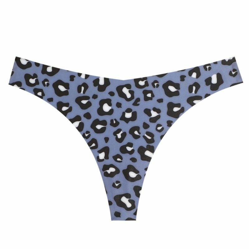 Стринги без швов для женщин, невидимые, низкая талия, G-стринги, эластичные, дышащие, бикини, Синий леопардовый узор - S