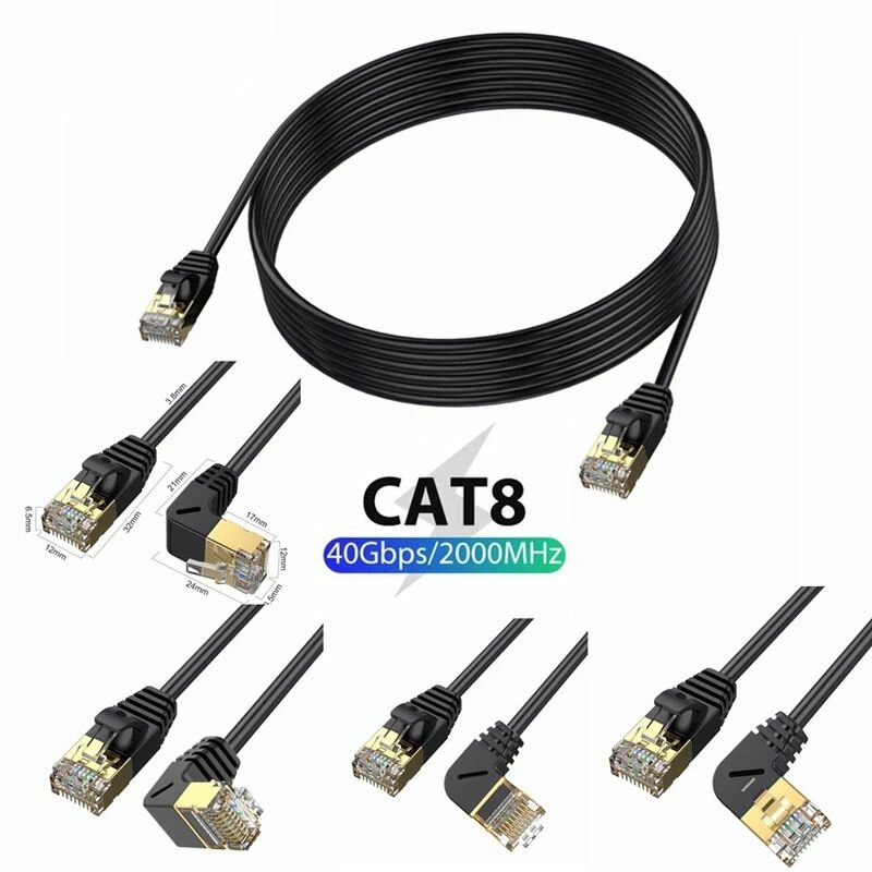 Ультратонкий кабель Ethernet Cat8 SFTP 40 Гбит/с Cat8 RJ45 Сетевой кабель ЛВС 90 градусов вверх вниз влево вправо Интернет RJ 45 Ethernet кабель