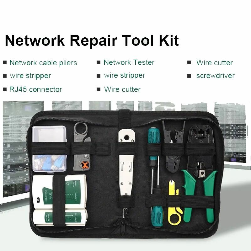 Набор сетевых инструментов Pro для портативного обслуживания компьютеров Ethernet, тестер кабеля LAN, обжимной инструмент, набор для ремонта с сумкой