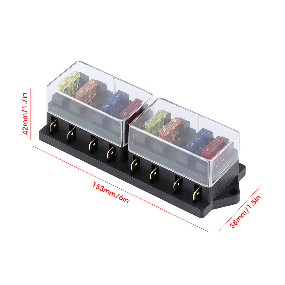 8-контактный автомобильный держатель предохранителей с длинным лезвием DC 12 В 15 А с 8 шт. предохранителей, универсальный автомобильный аксессуар