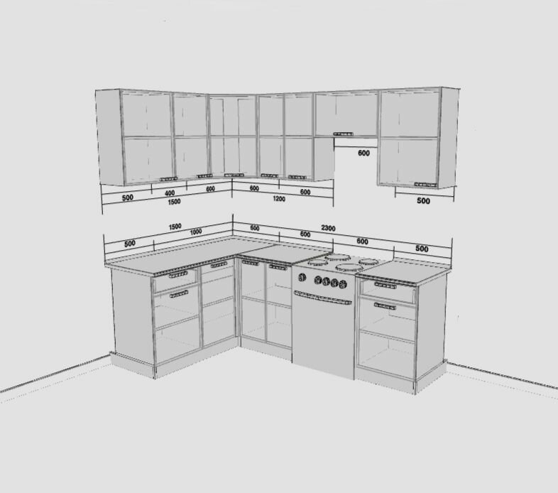 Кухонный гарнитур угловой "Мальва" Без Столешницы ЛДСП, 1,5х2,3 м