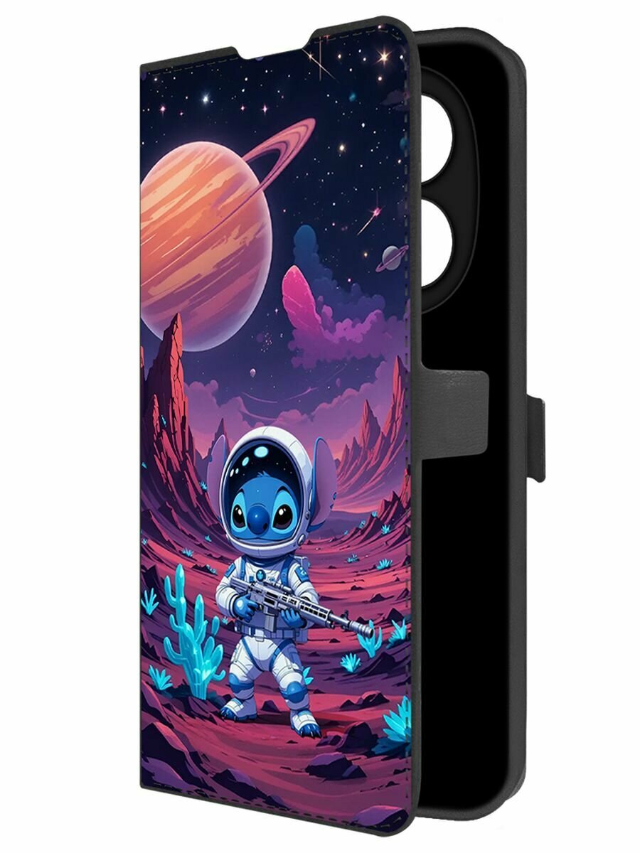 Чехол-книжка Krutoff Eco Book для Xiaomi Redmi Note 14 Pro 4G Стич косморейнджер (черный)