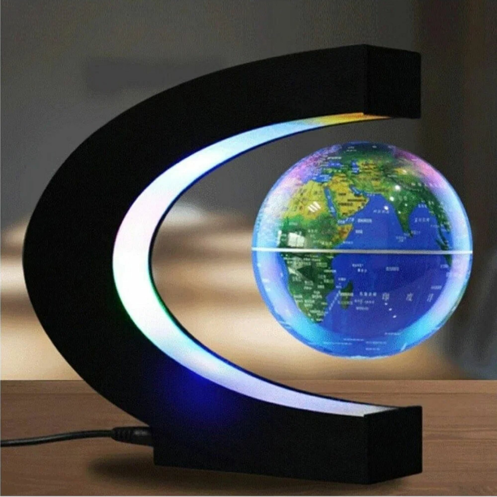 Глобус Земли R231, физико-политический, с LED, левитирующий, черный матовый