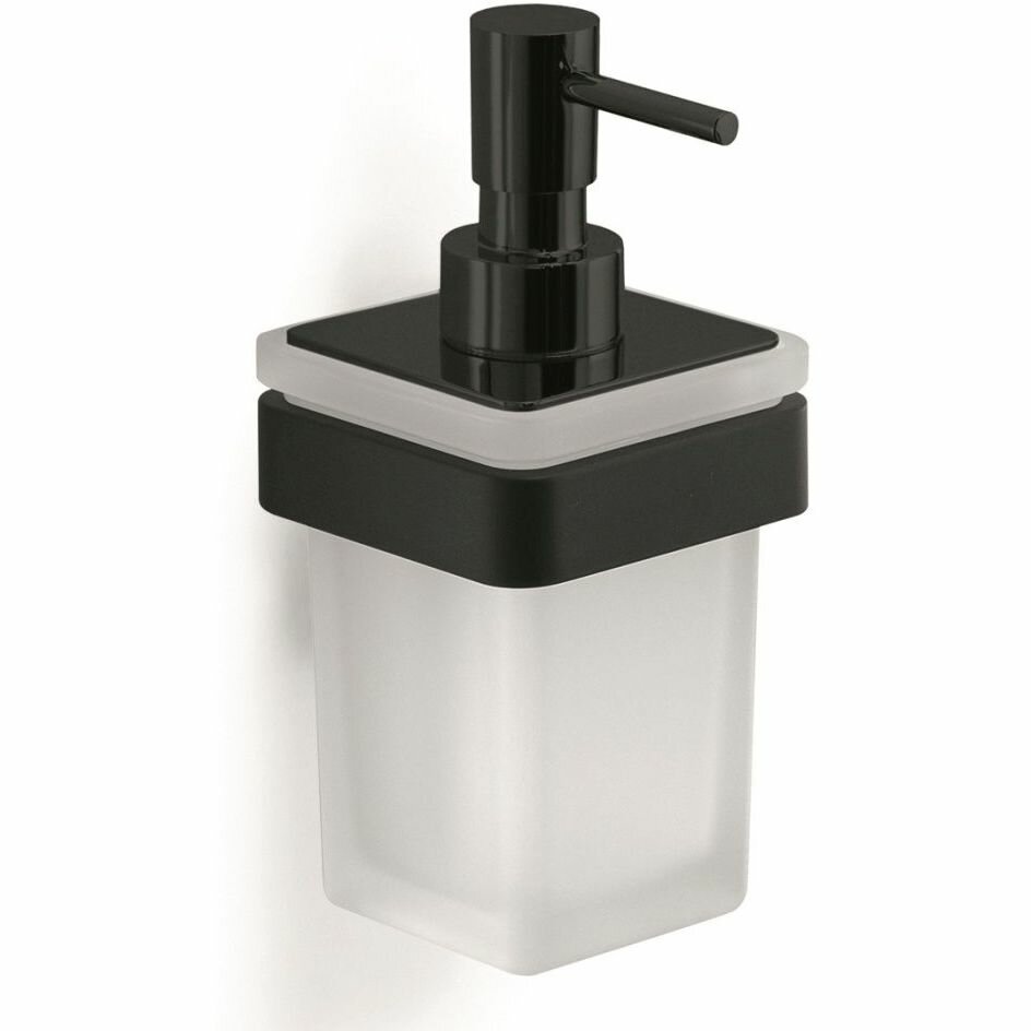 Настенный стеклянный дозатор Gedy (Геди) Samoa c металлической помпой, цвет черный матовый A881(14)