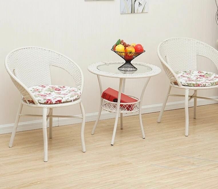 Комплект садовой мебели из искусственного ротанга — стол и 2 стула для отдыха, балкона, террасы и дачи