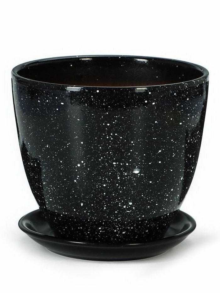 Горшок для цветов Sima-land Гранит, 5 л, диаметр 23 см, высота 21 см, керамика, с поддоном, чёрный