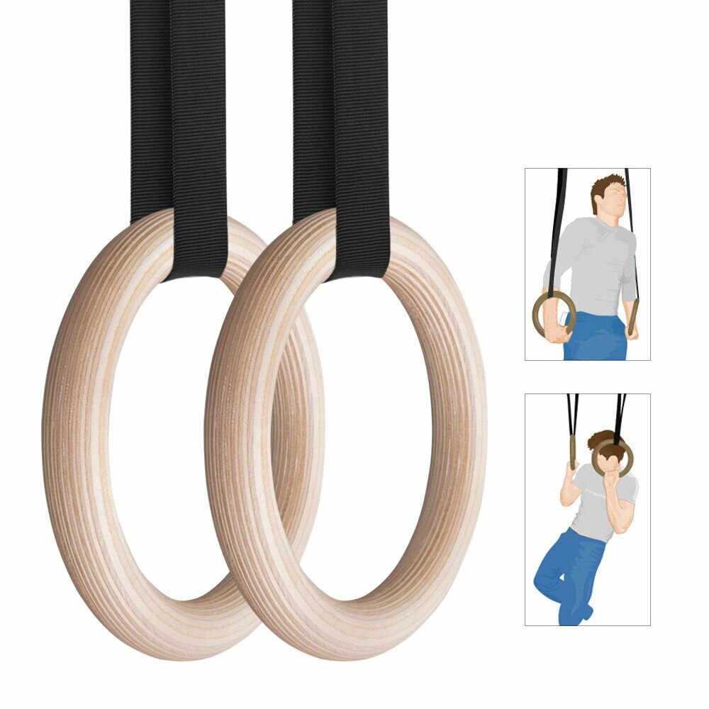 28 мм / 32 мм деревянные гимнастические кольца с регулируемым ремнем 4,5 м