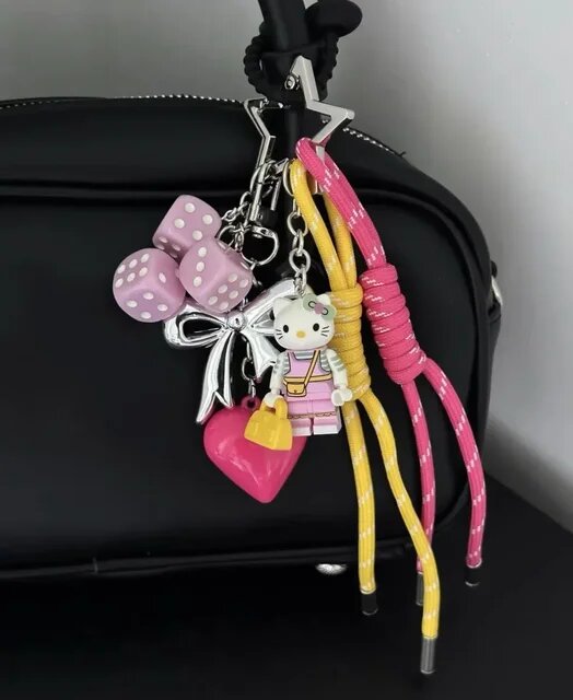 Серебряный брелок Sanrios Hello Kitty Y2K, кулон на сумочку, летний плетеный верёвочный рюкзак, брелок, ювелирные изделия, аксессуары, подарок для девочки