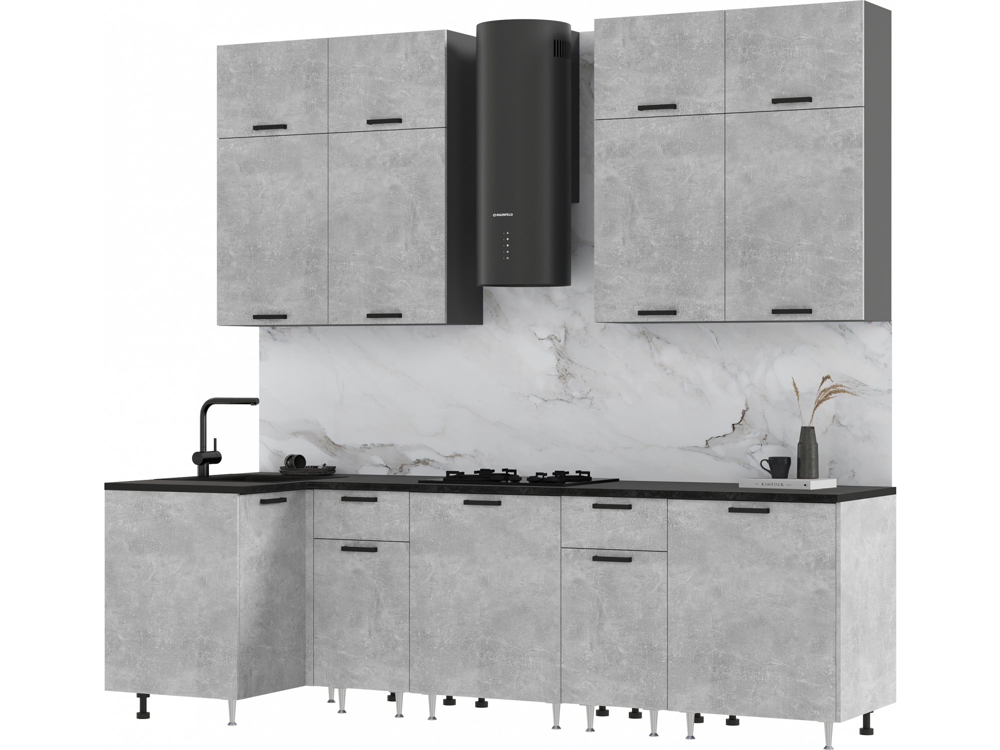 Кухонный гарнитур 1,0х2,6м (490), угловой, Графит/Бетон светлый