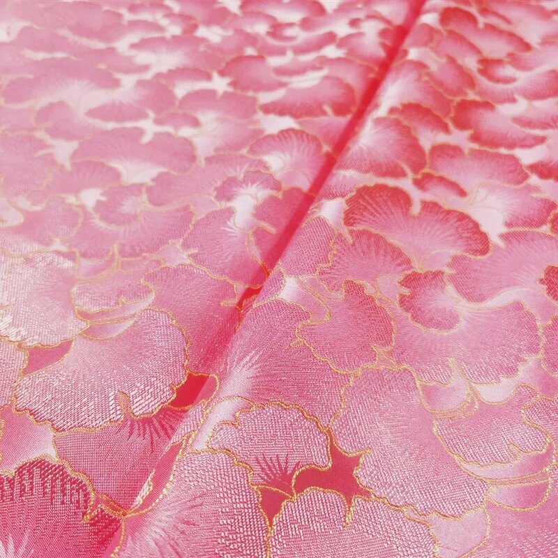 Жаккардовая парча с узором гинкго 100*75 см Розовый, 2