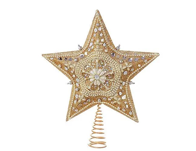 Верхушка на ёлку звезда бежево-золотистая, 34 см, Kurts Adler