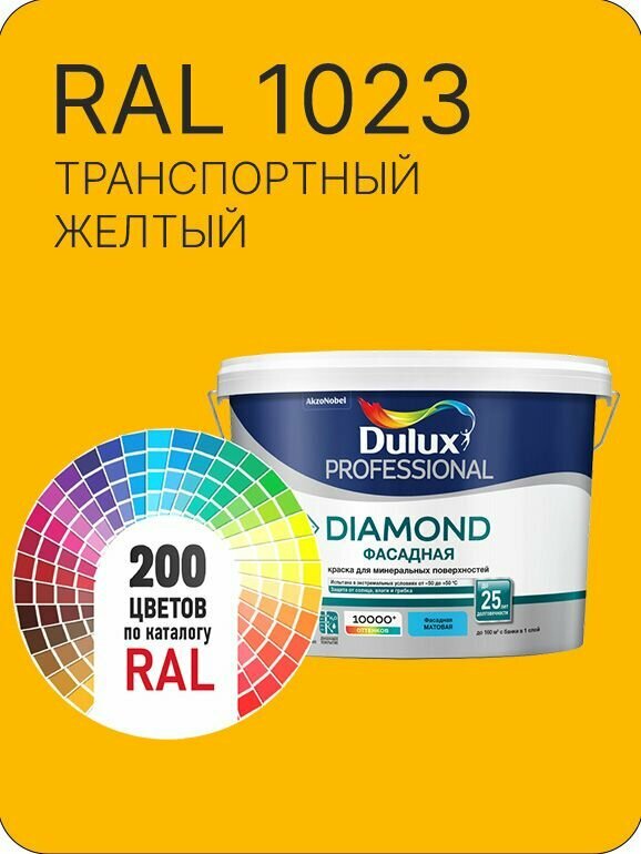 Краска для минеральных и деревянных фасадов Dulux Diamond цвет транспортный желтый Ral 1023 2.5 л.