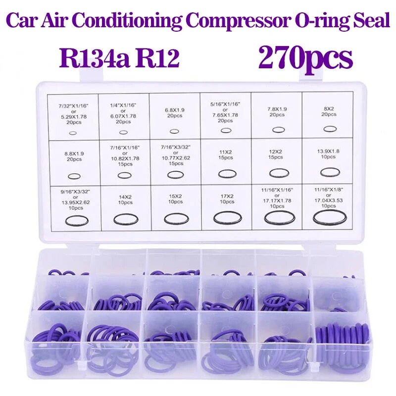 Набор Уплотнительных Колец HNBR Для R134a И R12, Резиновые Уплотнители Для Автомобильных Кондиционеров Purple 270pcs