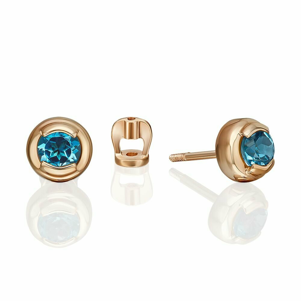 Серьги пусеты, красное золото, 585 проба, топаз