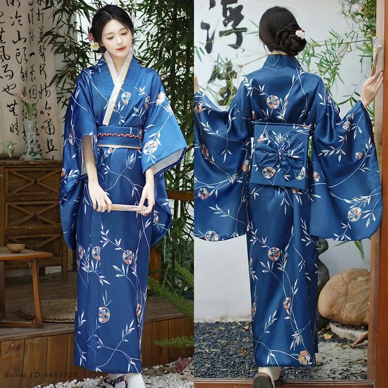 Женские винтажные синие кимоно в азиатском стиле Темно-синий, Blue