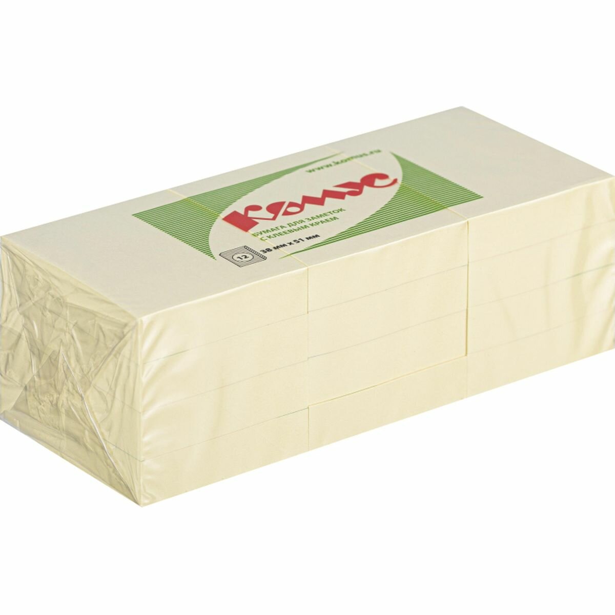 Стикеры (самоклеящийся блок) Комус, 38х51мм, желтый, 12 блоков (154926)