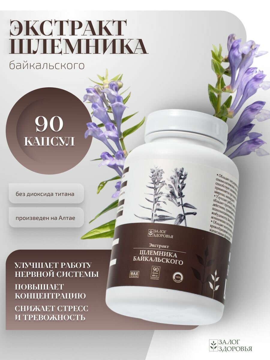 Экстракт Залог Здоровья Шлемник байкальский, 90капсул по 450мг
