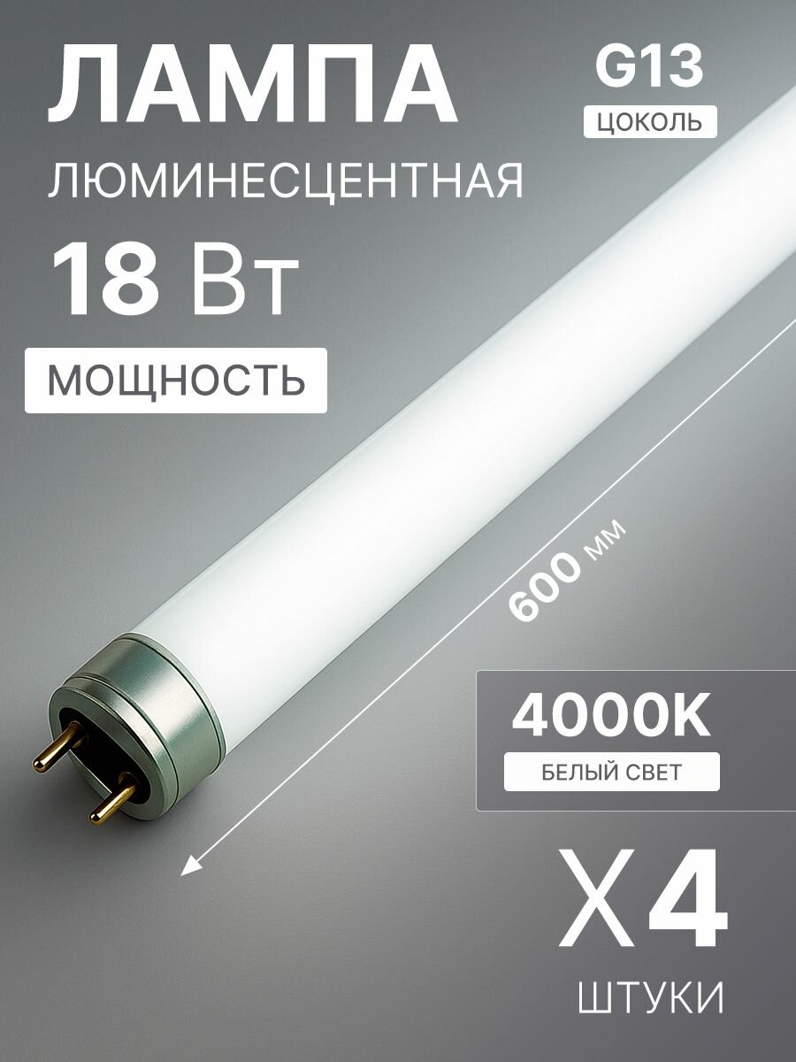 Лампочка люминесцентная 60 см L 18W/640 18Вт T8 4000К G13 OSRAM 4008321959652 4 штуки