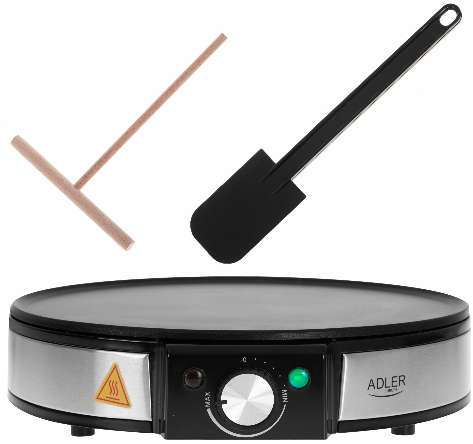 Блинница электрическая 30 см Camry AD 3058 1600 Вт, антипригарное покрытие, вертикальное хранение, электроблинница, нержавеющая сталь, серебристая/черная.