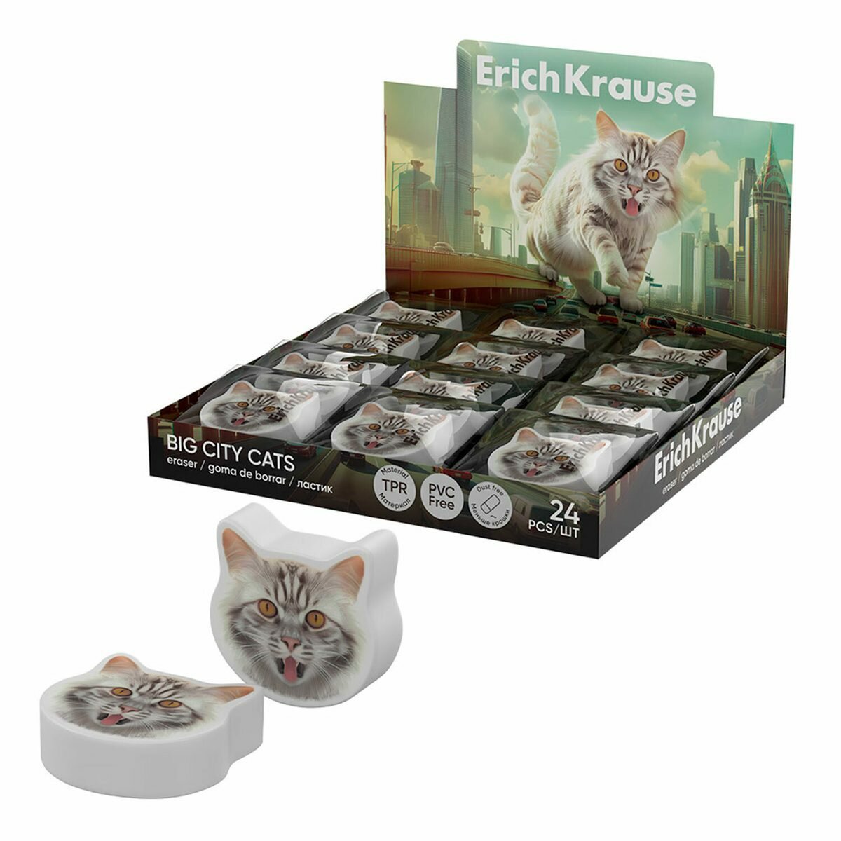 Ластик фигурный Erich Krause Big City Cats, 25,6х25,3х7мм (63061), 24шт.