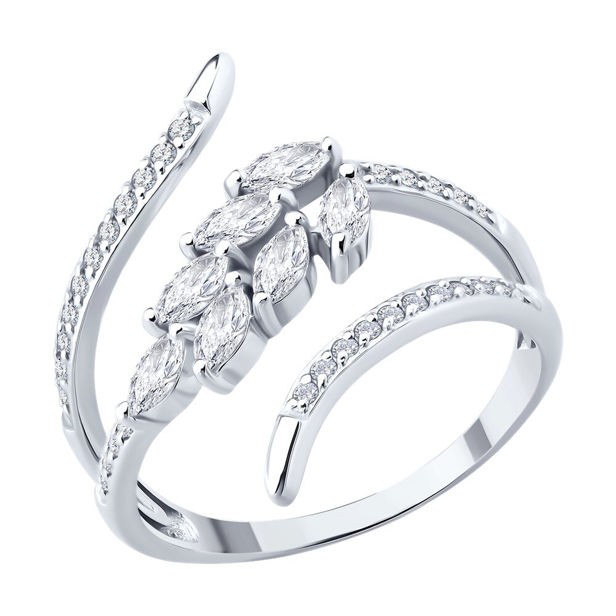 Кольцо, белое золото, 585 проба, фианит