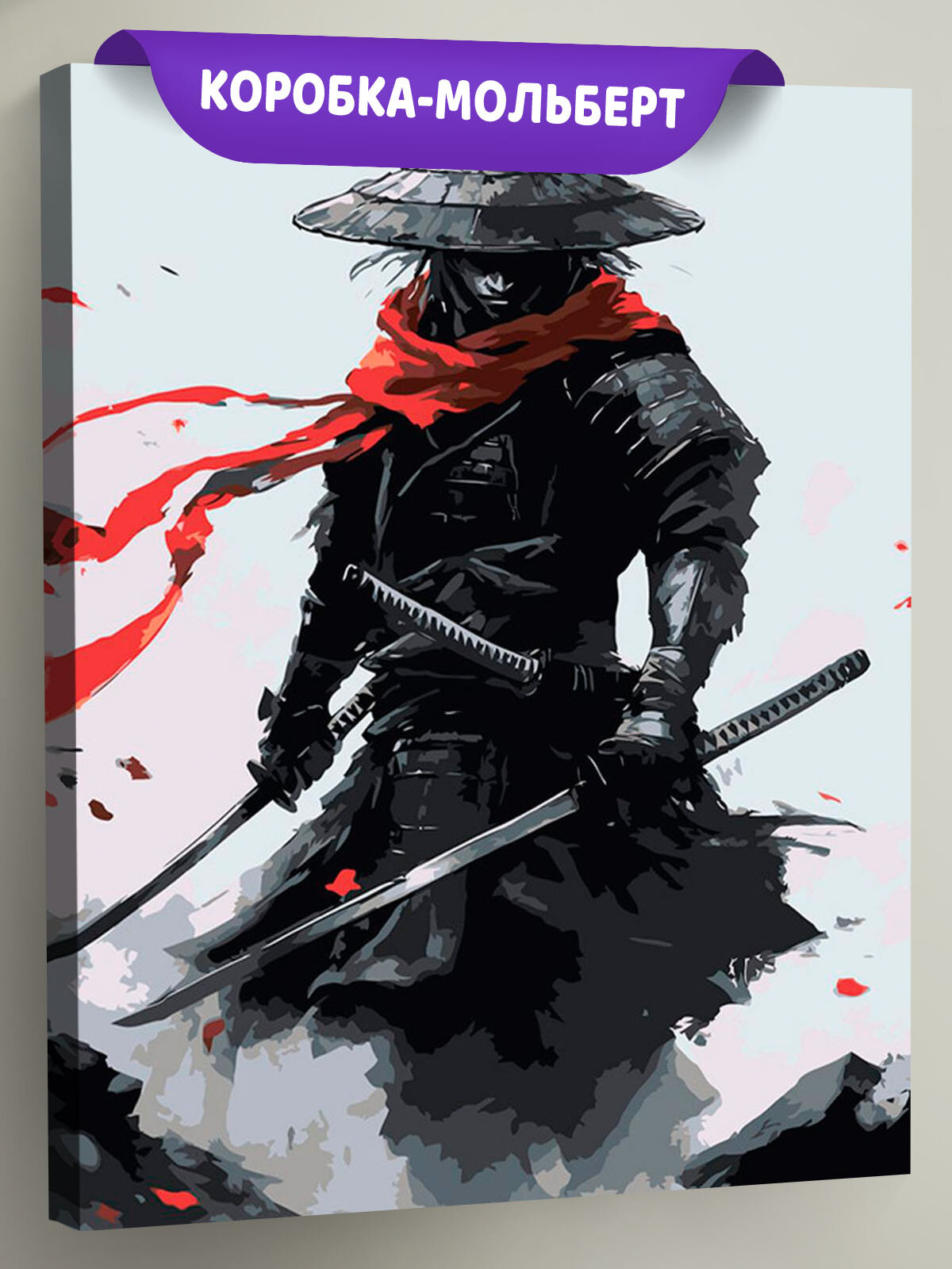 Картина по номерам на холсте с подрамником "Япония, Азия: воин самурай монохром, чб" Раскраска 40x50 см, Люди