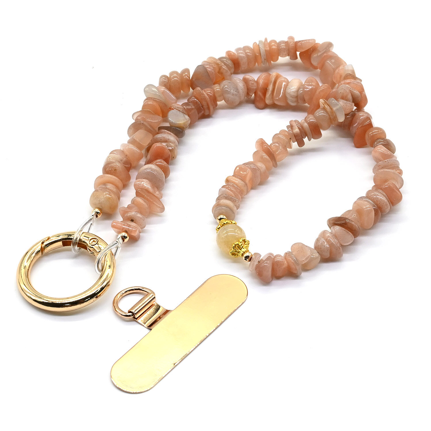 Брелок на чехол телефона с крошкой солнечного камня, 38см .