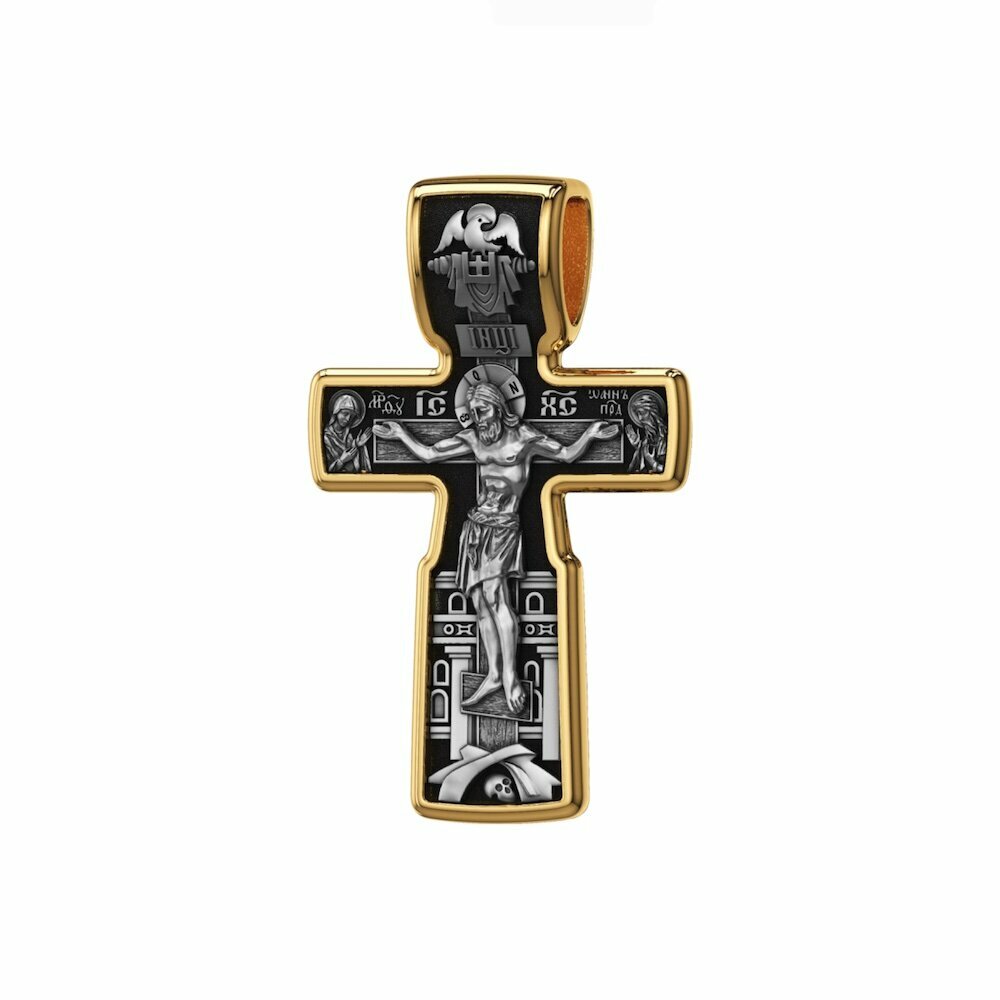 Крестик, серебро, 925 проба, чернение, золочение