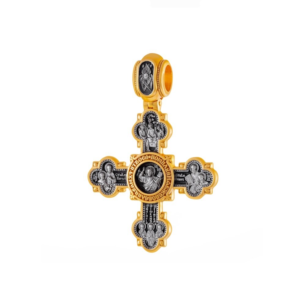 Крестик, серебро, 925 проба, чернение, золочение