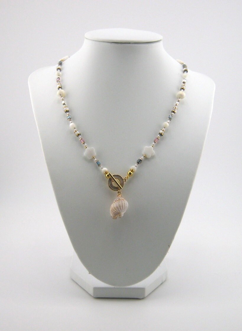 Колье, ракушка, стекло