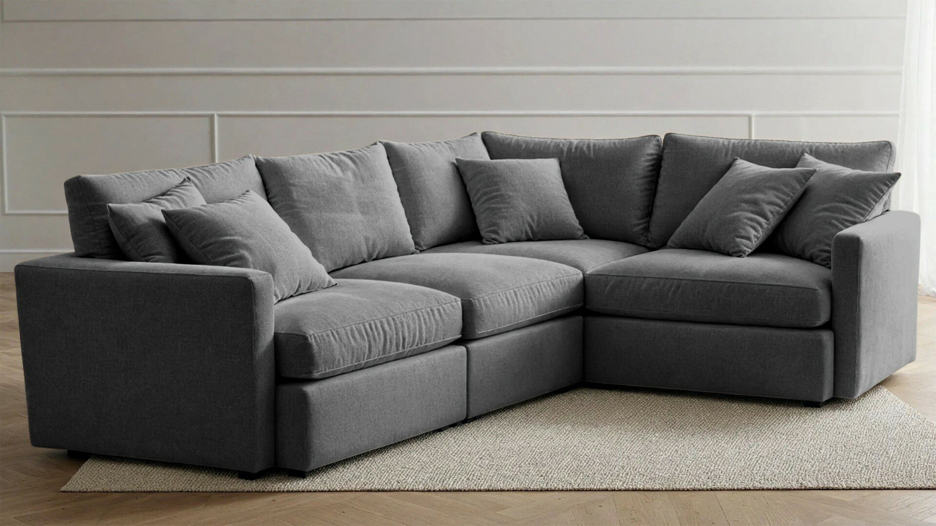 Угловой диван Стелф ЭКО Velutto 52 NEW 231x185x90 см, серый Велютто, еврокнижка GOODFORM